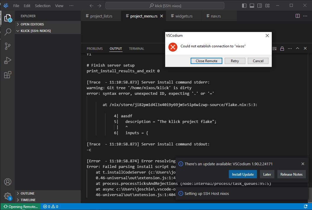 vscodium and nix develop
